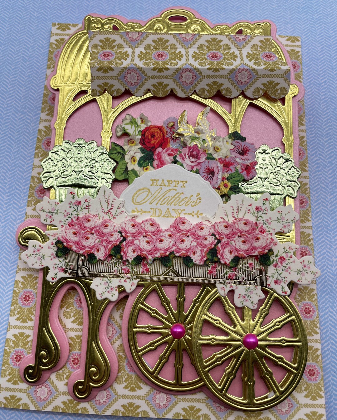Mothers Day Flower Card, Flower Cart Card, 3D Flower Cart, Flower Stand ...