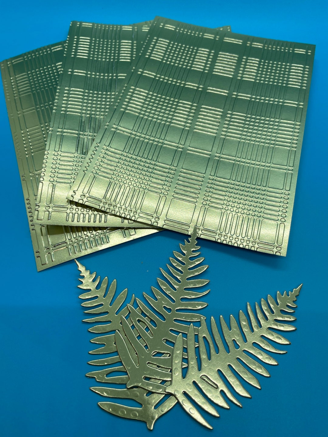 Gold Embossed Card Layers, Die Cut Ferns, Die Cut Greens, Paper Leaves ...