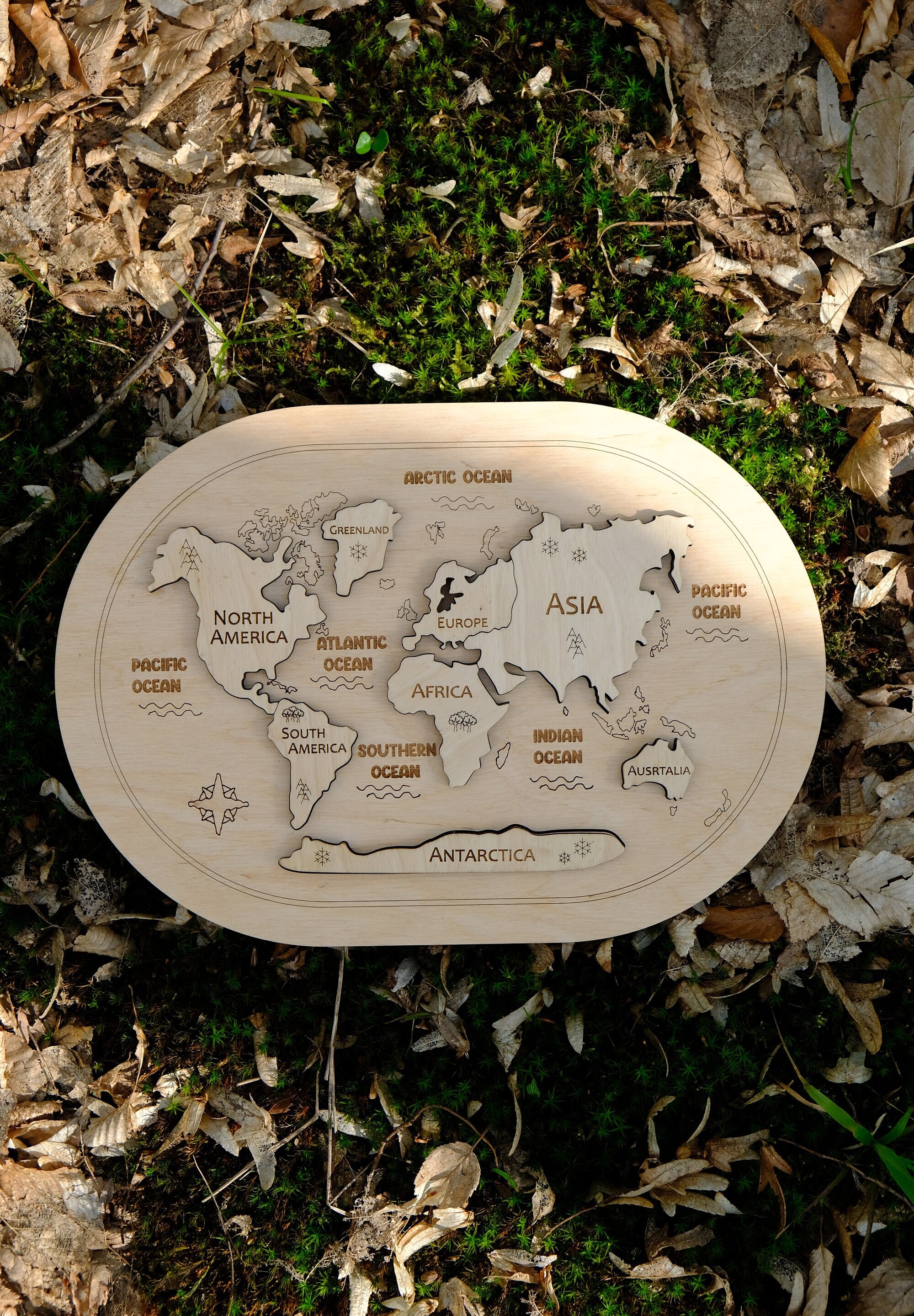 Wooden World Map, World Map Puzzle, Activity Educational Kids Room ...