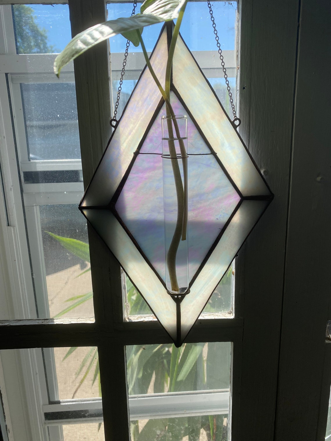 Propagation Station / Stained Glass Window Hanging / White and Purple ...