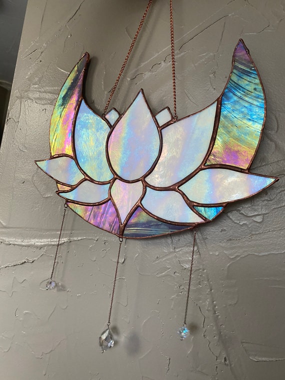 Beautiful Handmade Stained Glass Lotus Moon Window Hanging - Etsy