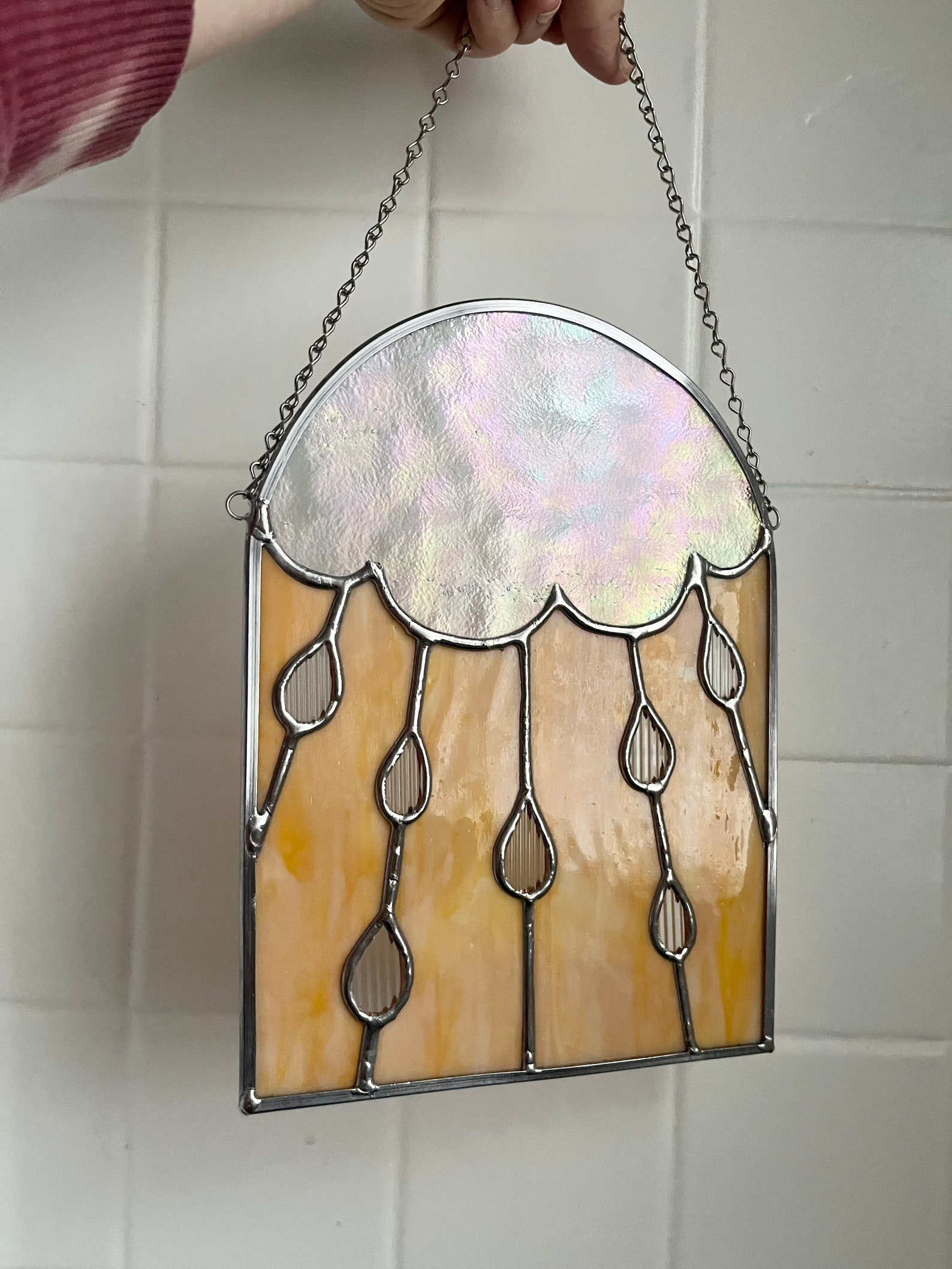 Stained Glass Rain Cloud Window Panel Peach and Cloudy - Etsy