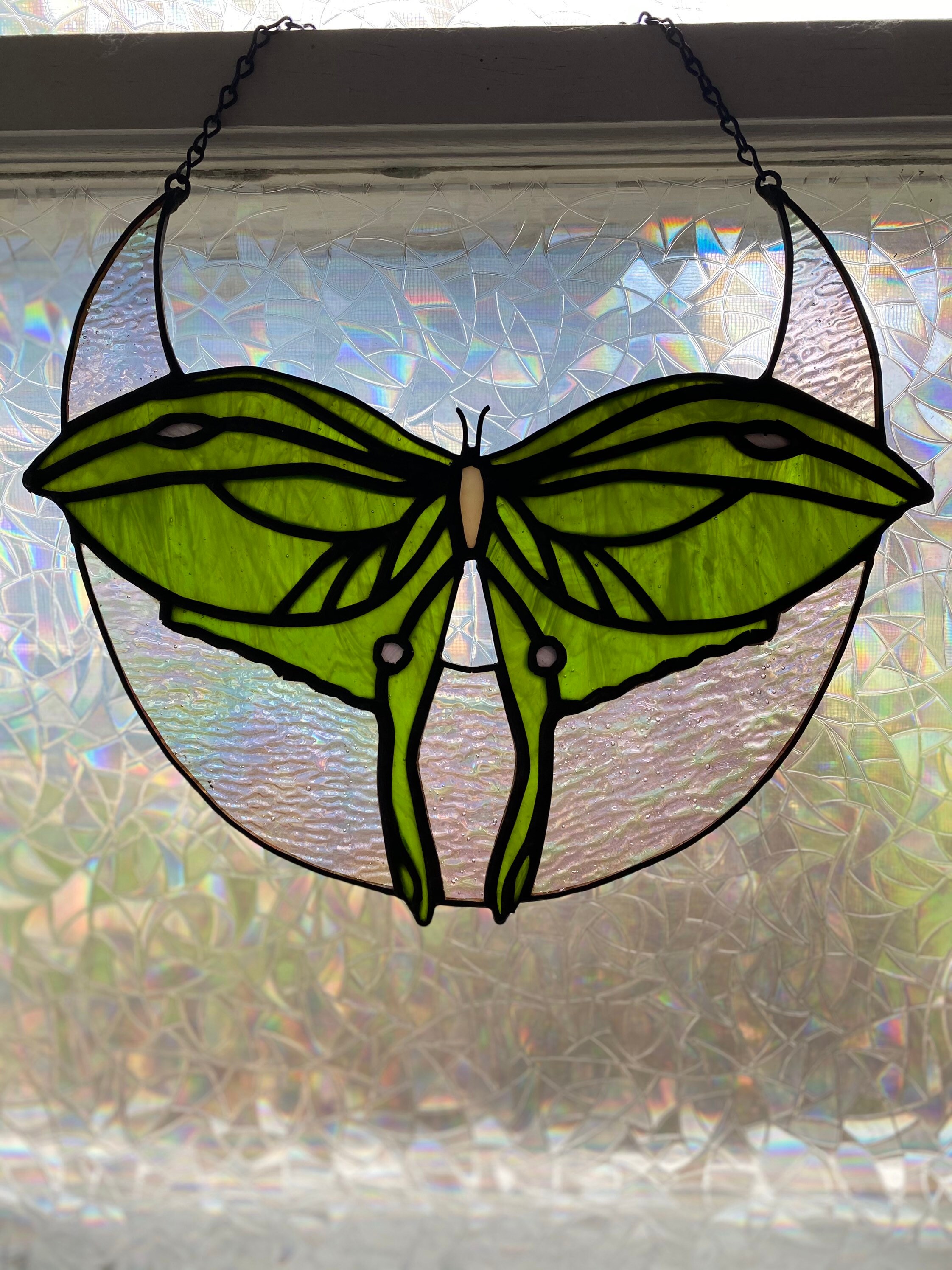 Stained Glass Luna Moth Green Iridescent Handmade Boho Home - Etsy