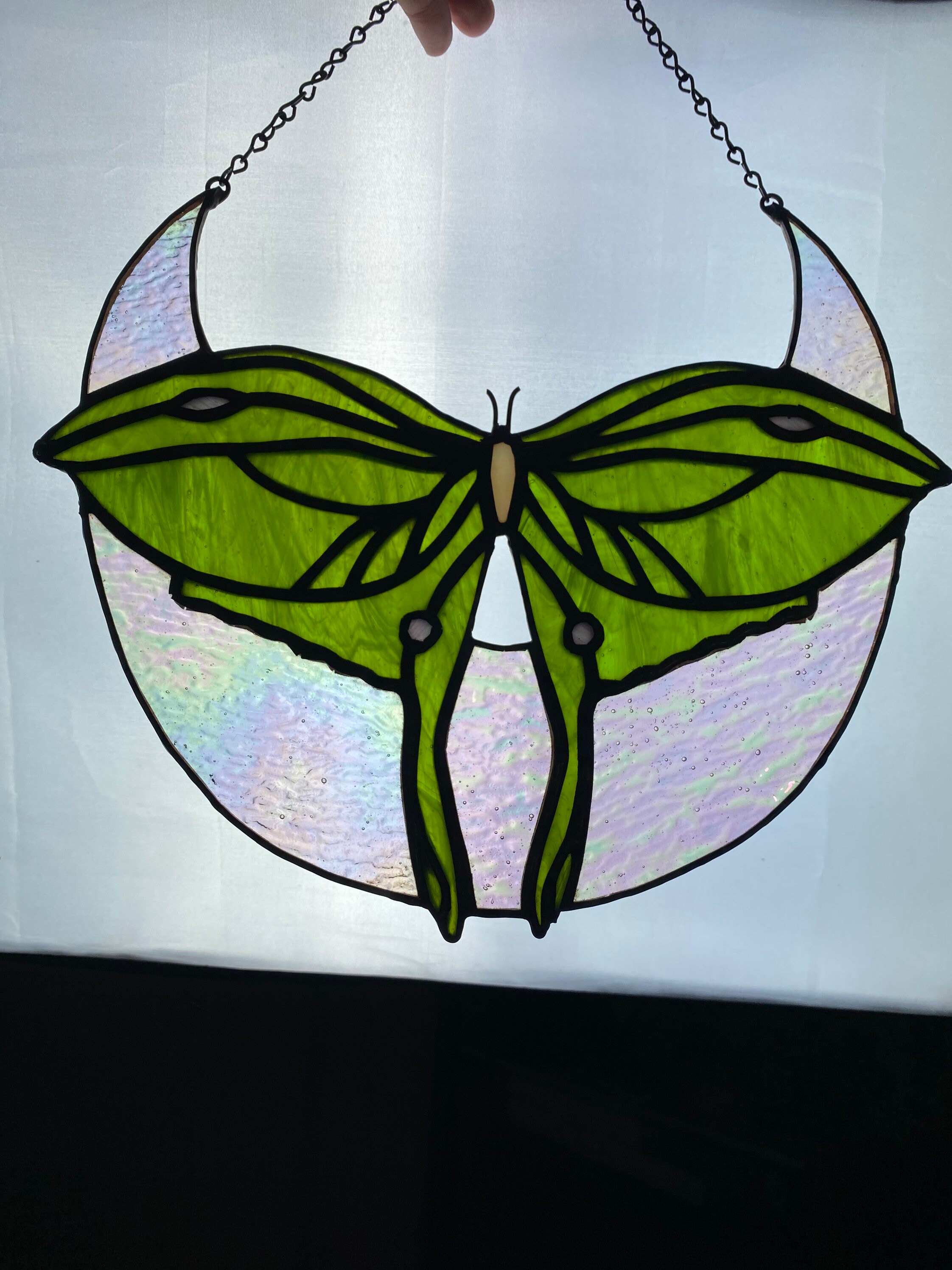 Stained Glass Luna Moth Green Iridescent Handmade Boho Home - Etsy