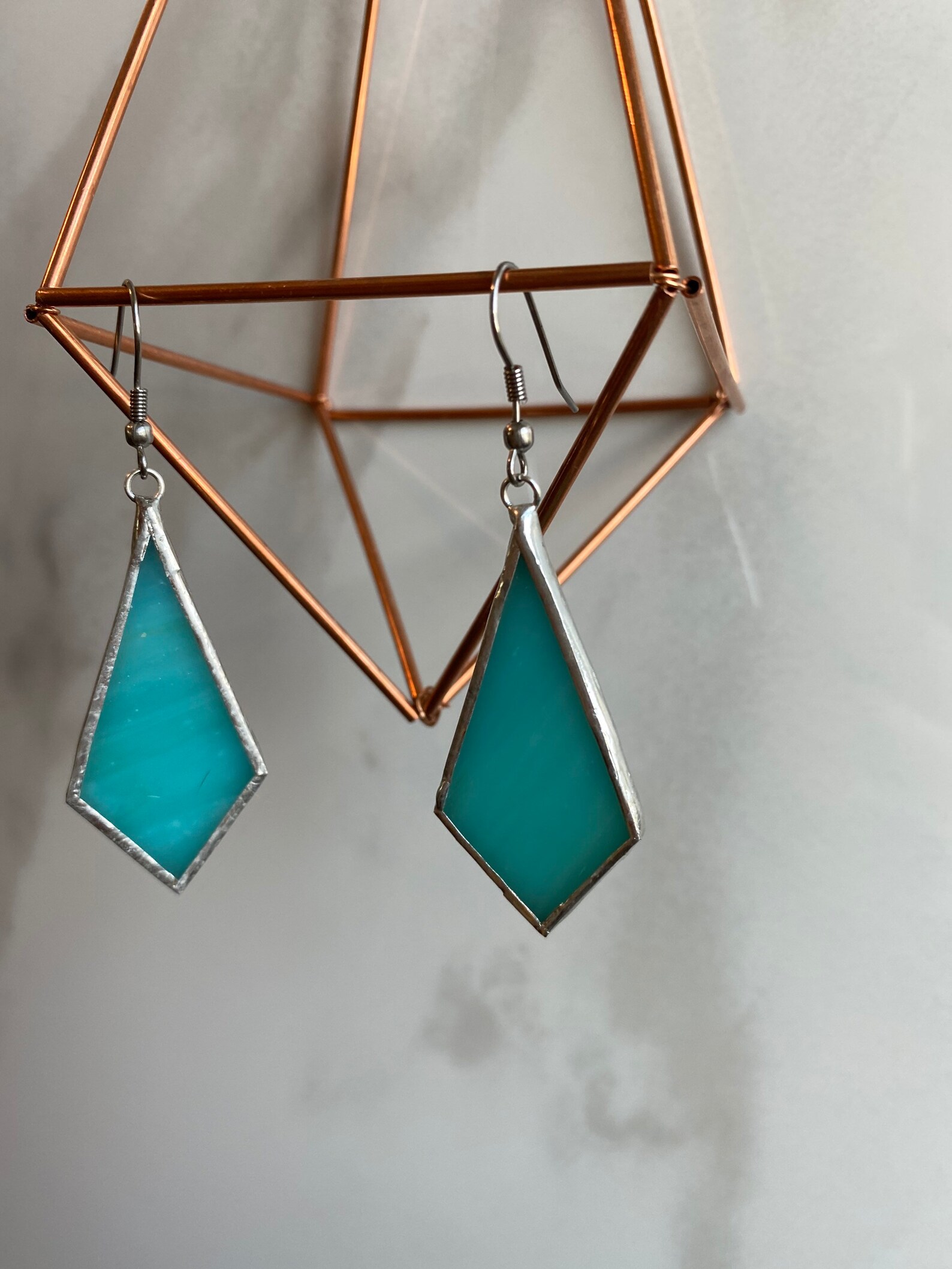 Blue Stained Glass, Super Lightweight , Geometric Dangle Earrings Led ...