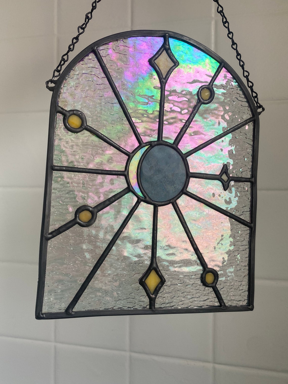 Stained Glass Window Hanging Panel Moon and Stars Night Sky - Etsy