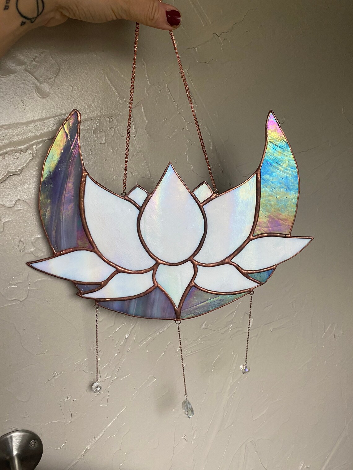 Beautiful Handmade Stained Glass Lotus Moon Window Hanging - Etsy