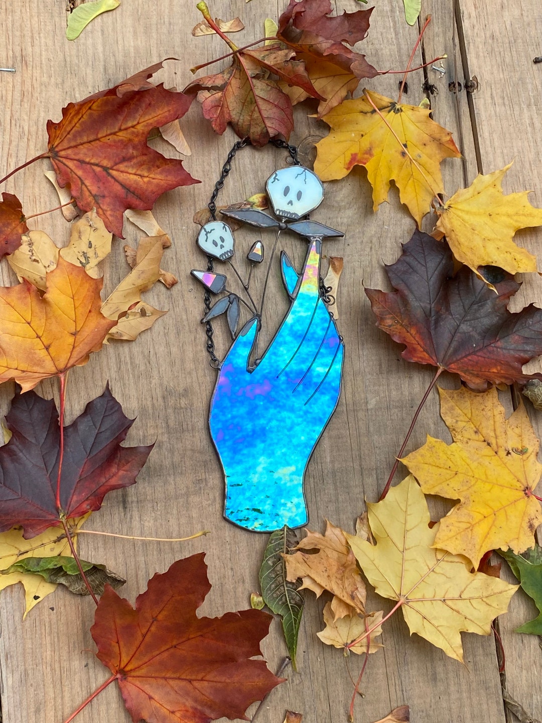 Spooky Stained Glass Window Hanging Boo-tique! Candy Corn Skull Witch ...