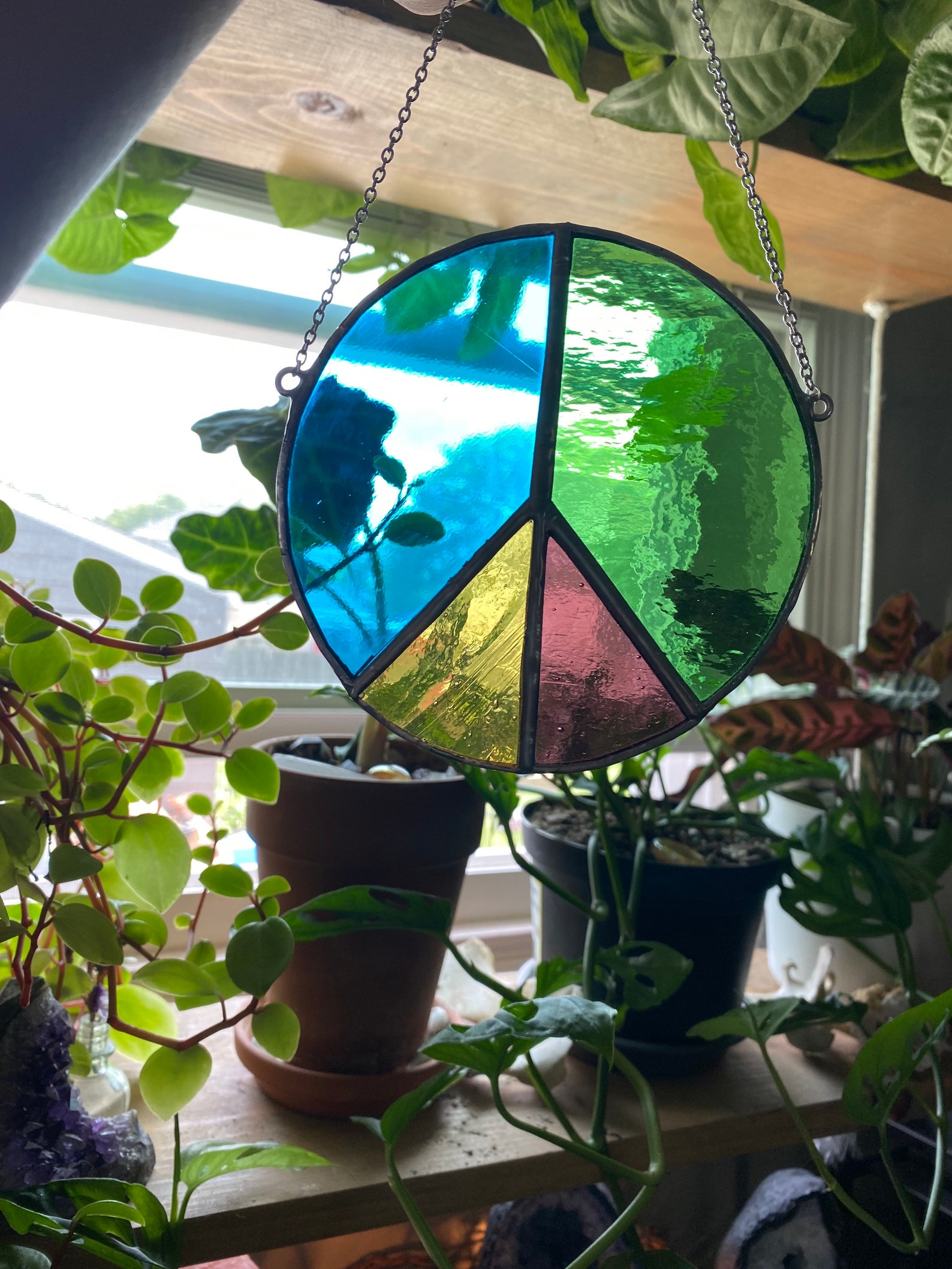 Stained Glass Peace Sign Window Hanging Vibrant Display of - Etsy