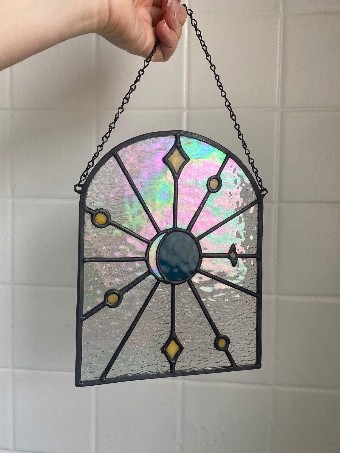 Stained Glass Window Hanging Panel Moon and Stars Night Sky - Etsy