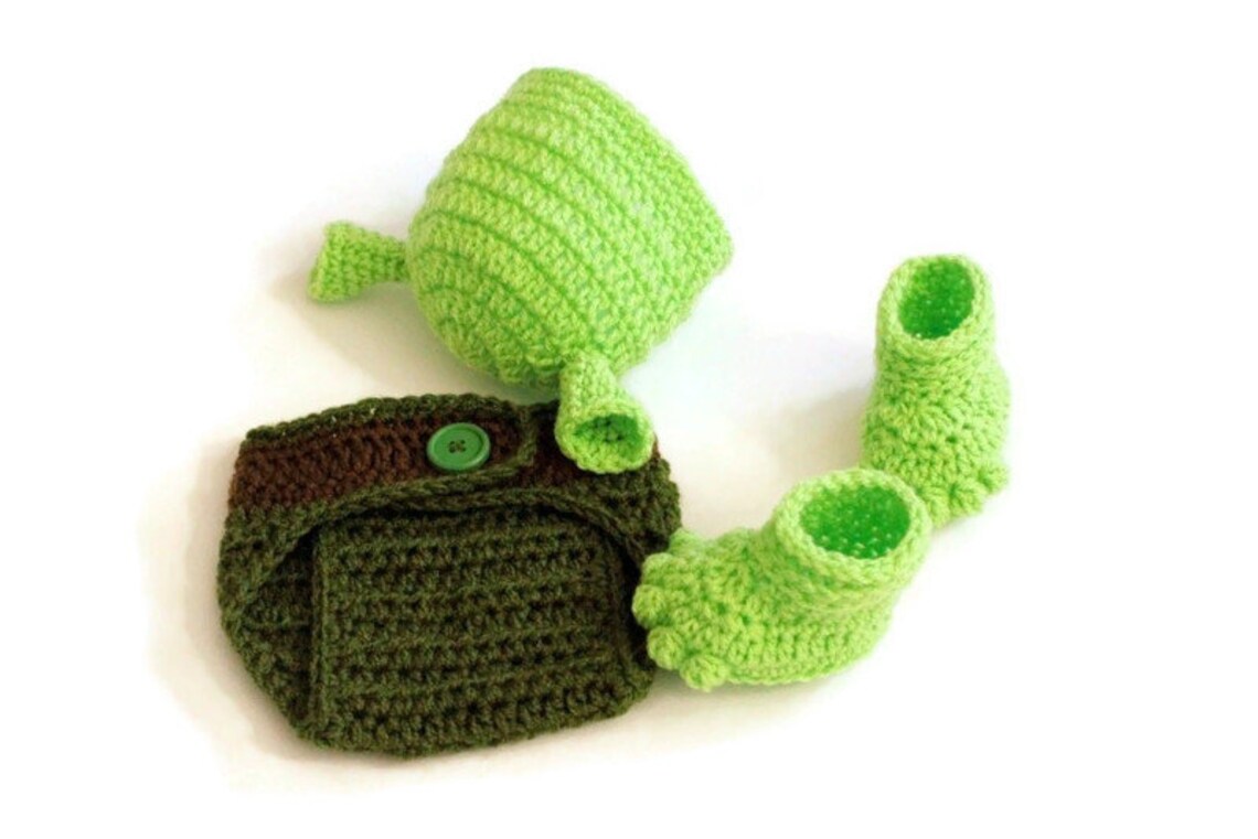 Baby Shrek Inspired Outfit Crochet Hat Feet Slippers Diaper - Etsy