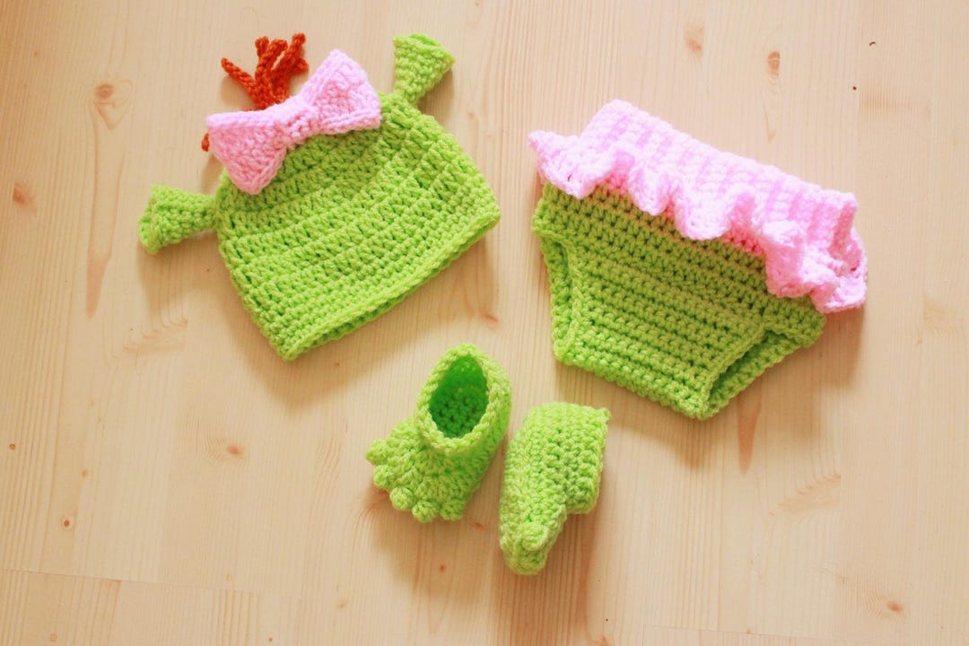 Baby Girl Green Ogre Costume Shrek Baby Inspired Outfit Crochet Pink ...
