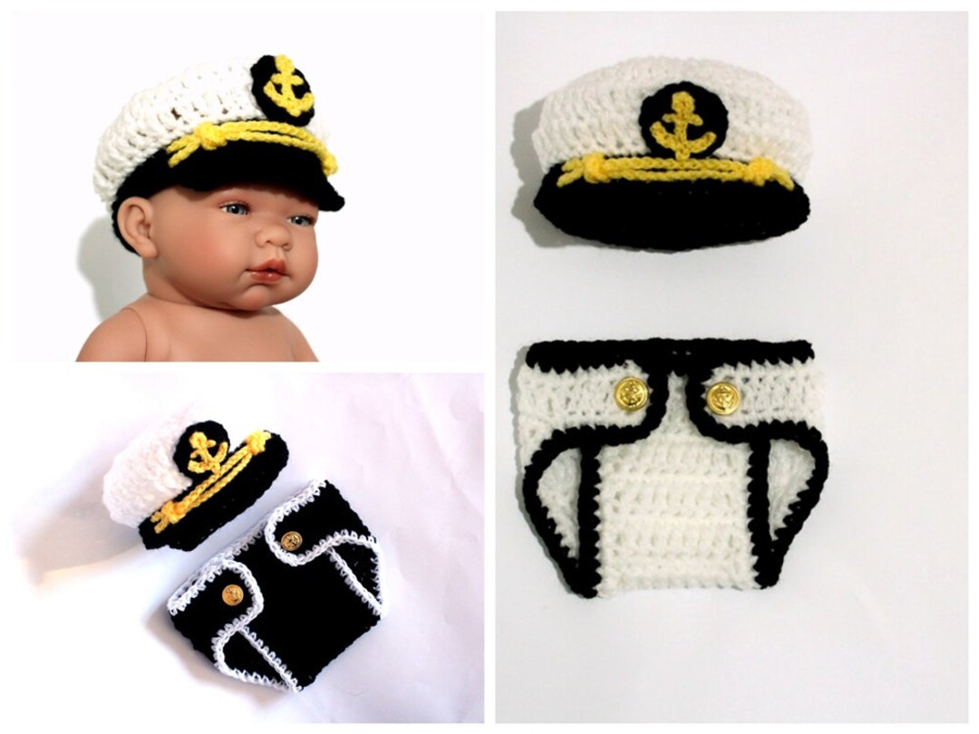 Black White Baby Sea Captain Costume Marine Corps Uniform Crochet Baby ...