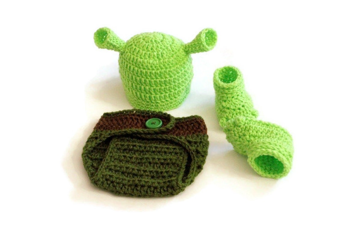 Baby Shrek Inspired Outfit Crochet Hat Feet Slippers Diaper | Etsy