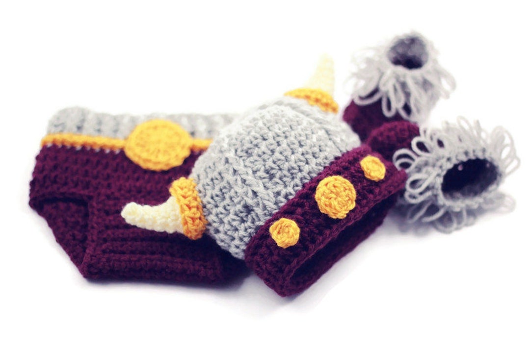 Viking Costume Crochet Plum Grey Gold Baby Viking Outfit Norse Baby ...