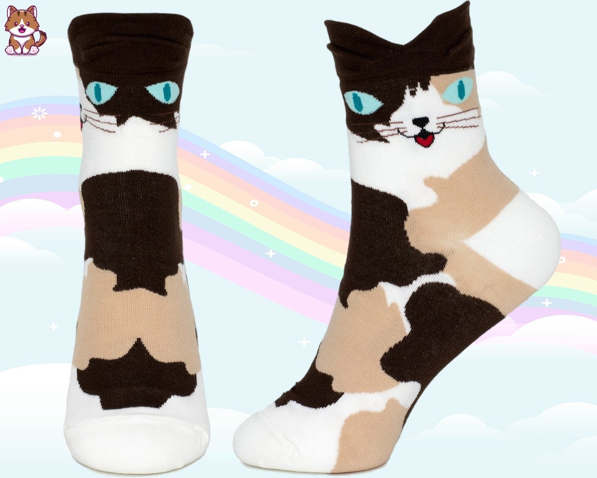 Big Eyes Cat Socks Foot Size 4-7 Available In Black Grey - Etsy.de
