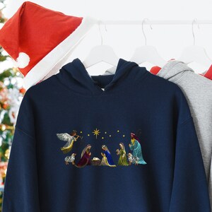 Embroidered Light Embroidery Nativity Scene Sweatshirt or Hoodie ...