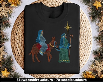 Embroidered Light Embroidery Nativity Scene Sweatshirt or Hoodie Unisex ...