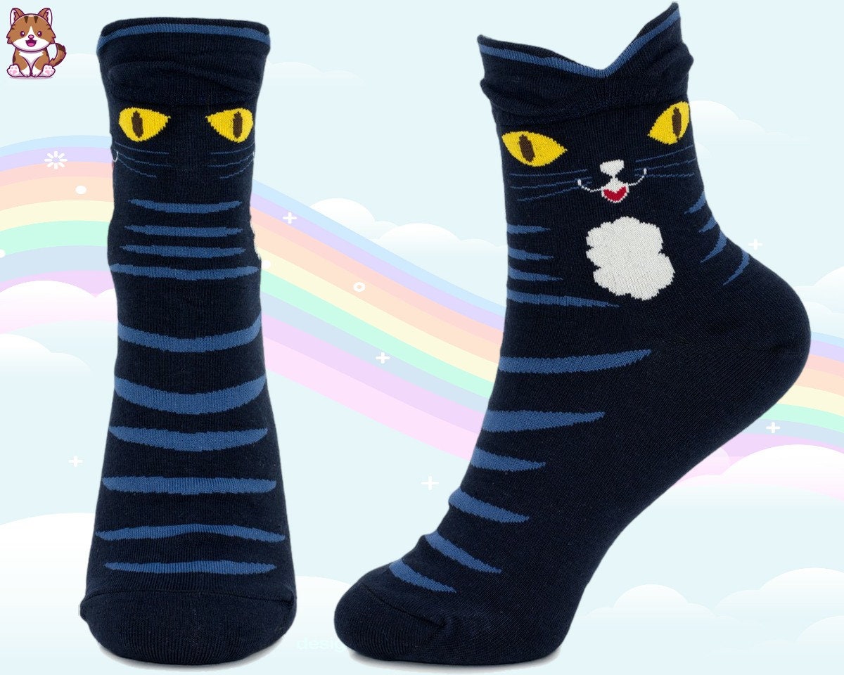 Big Eyes Cat Socks Foot Size 4-7 Available In Black Grey - Etsy.de