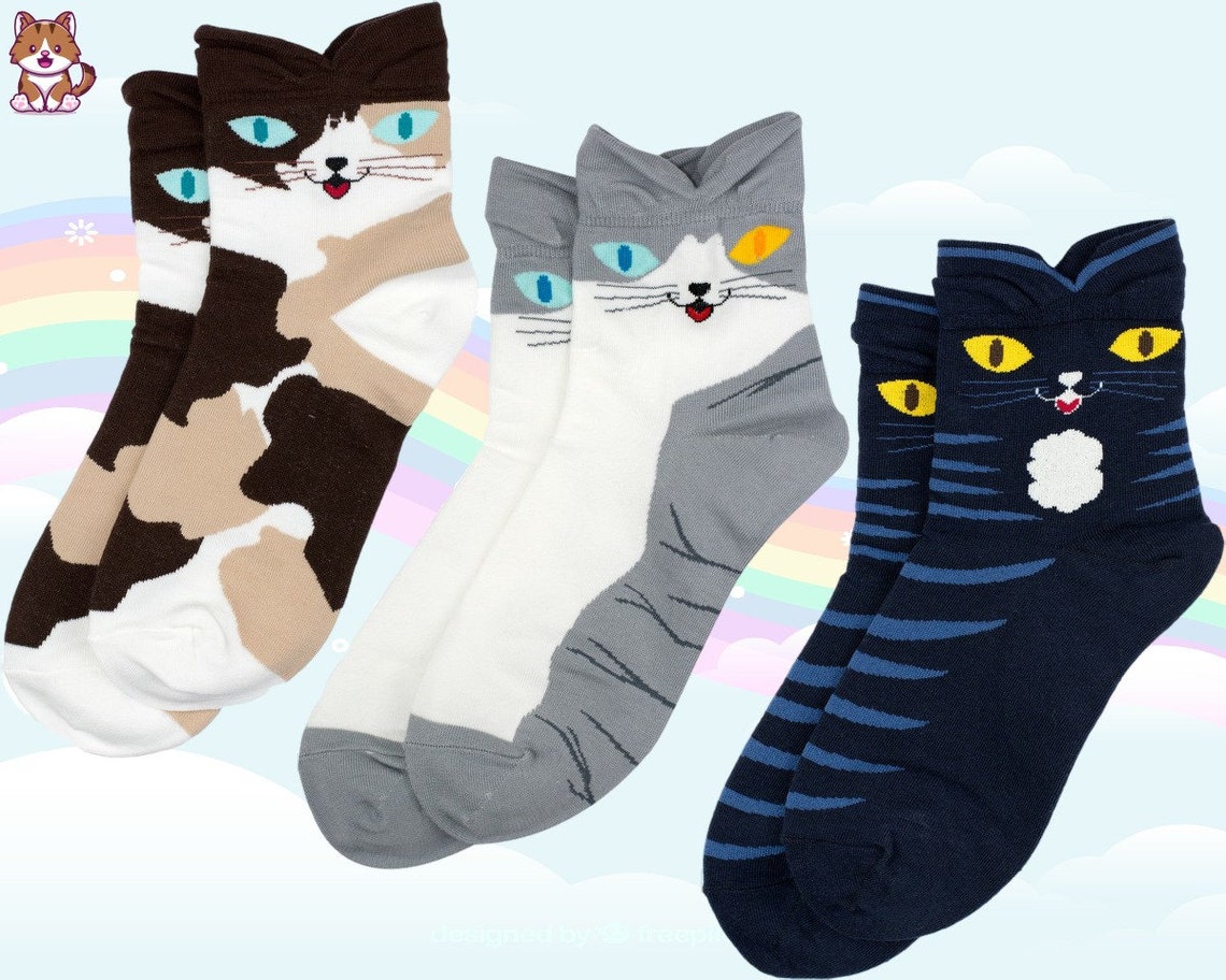 Big Eyes Cat Socks Foot Size 4-7 Available In Black Grey - Etsy.de