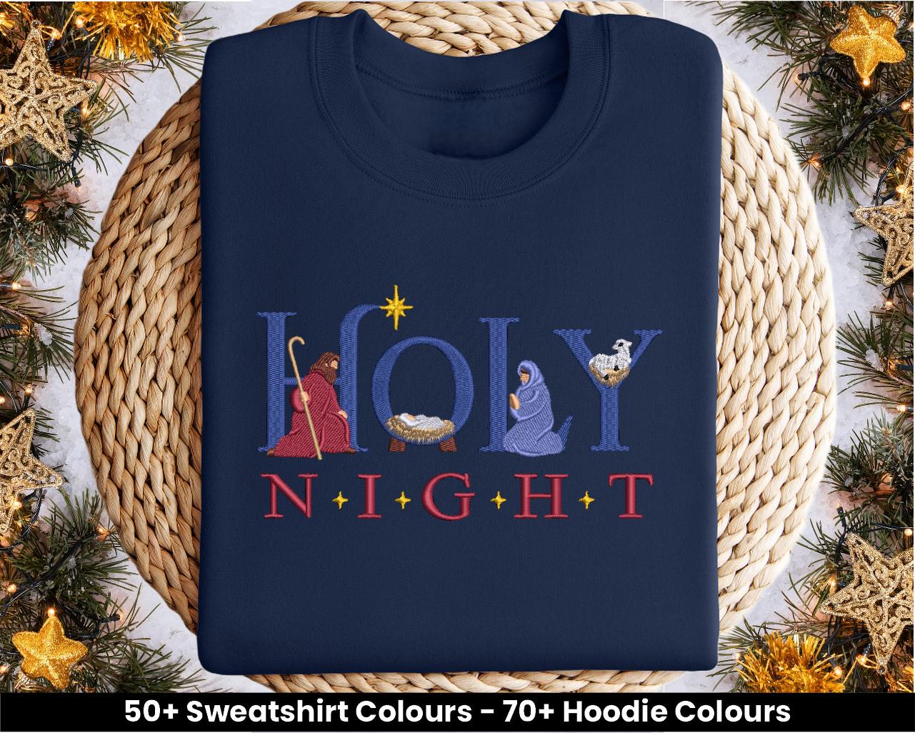 Embroidered Holy Night Nativity Christmas Sweatshirt or Hoodie, Unisex ...