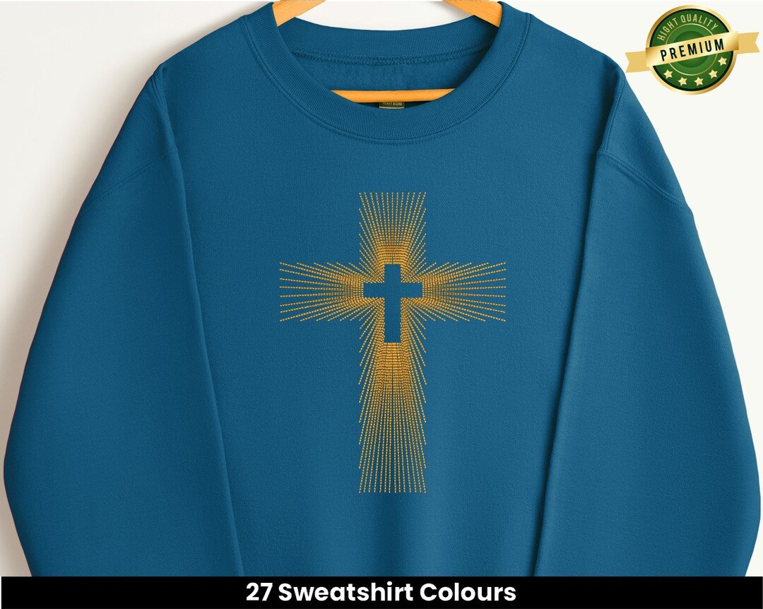 Religious Cross Embroidered Premium Organic Sweatshirt, Christian ...