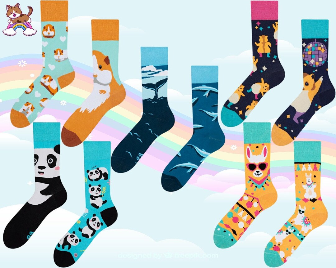 Animal Socks Different Designs Foot Size 3-5 or 6-8 1 Pair Whale, Party ...