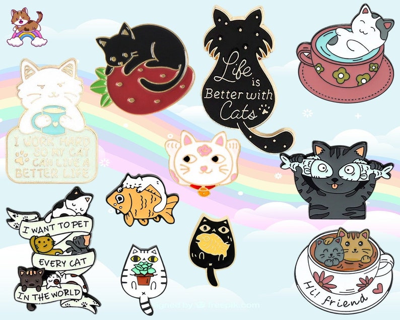 Cute Cat Pin Badges Cats in Cups Fish Eye Cat Life is - Etsy UK