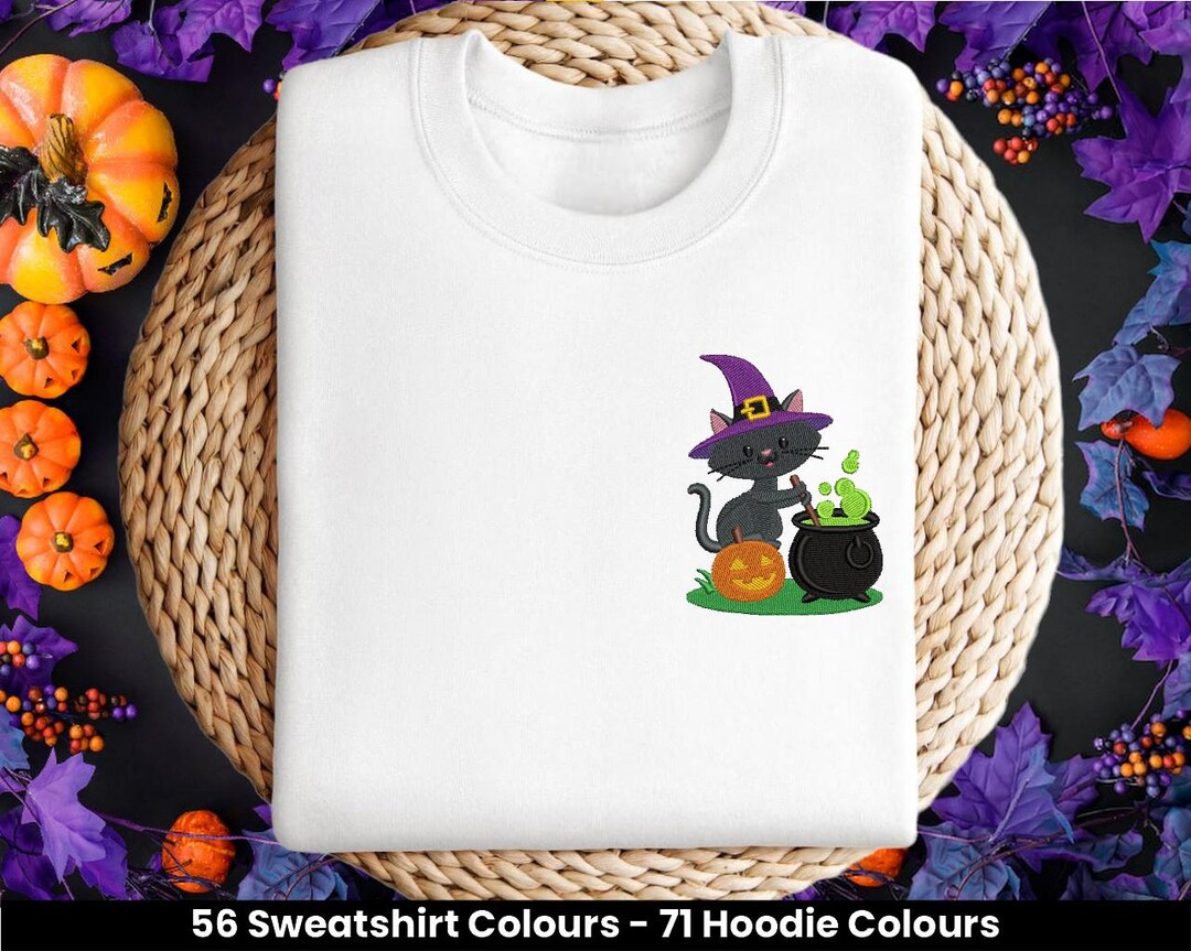 Embroidered Witch Cat Making Potions Halloween Sweatshirt or Hoodie ...