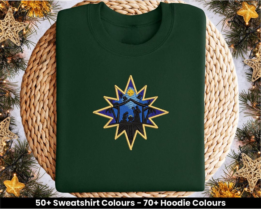 Embroidered Star of Bethlehem Nativity Sweatshirt or Hoodie Jumper ...