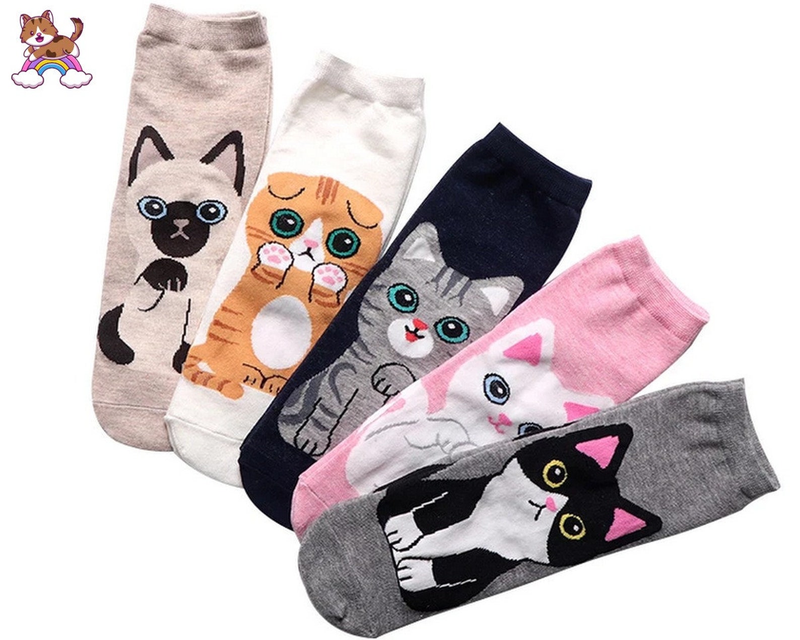 Cute Cat Trainer Socks Pair of Socks Foot Size 3-6 5 Cats - Etsy UK