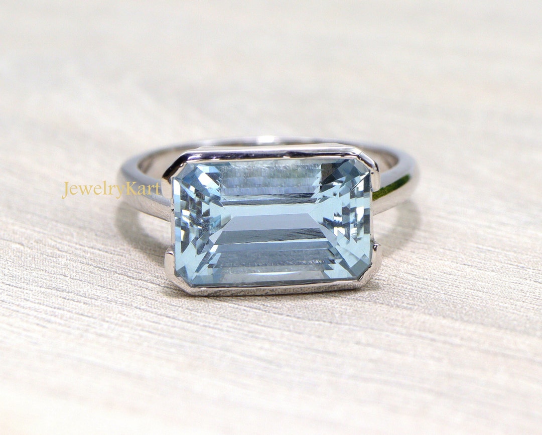 Genuine Aquamarine East West Engagement Ring, Aquamarine Ring for ...