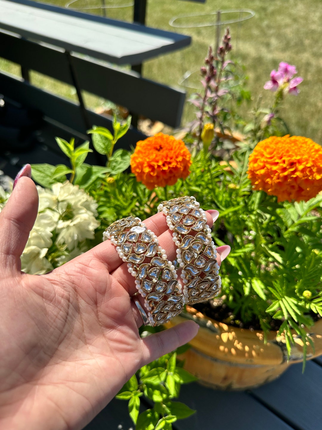 Kundan Gold Kade Bangles/indian Bangles/punjabi Bangles Set, Metal ...