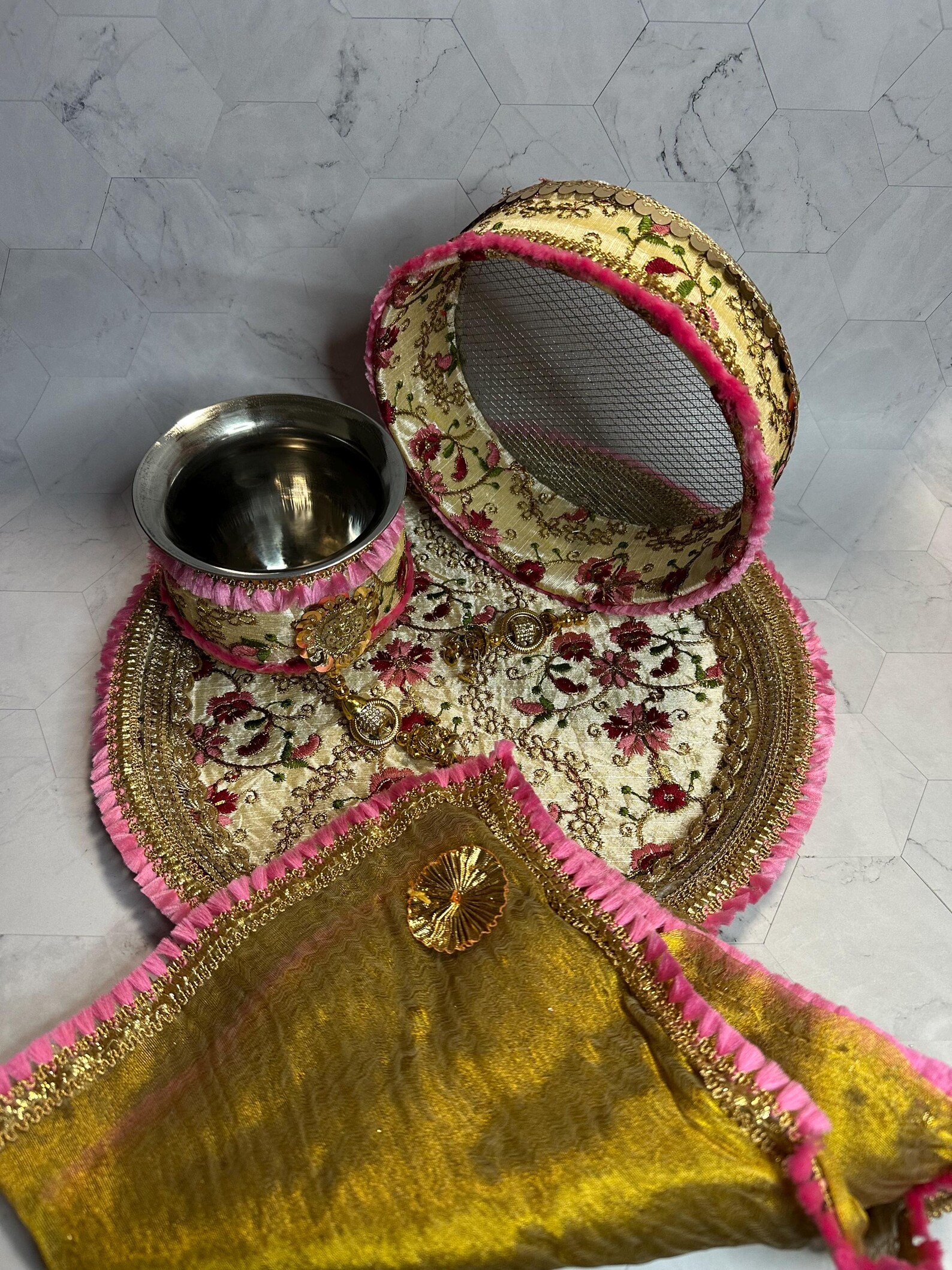 Karwa Chauth Thali Set /indian Festival Essentials/ Wedding Accessories/ Karwa Chauth Gift ...