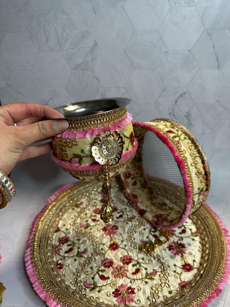 Karwa Chauth Thali Set /indian Festival Essentials/ Wedding Accessories/ Karwa Chauth Gift ...