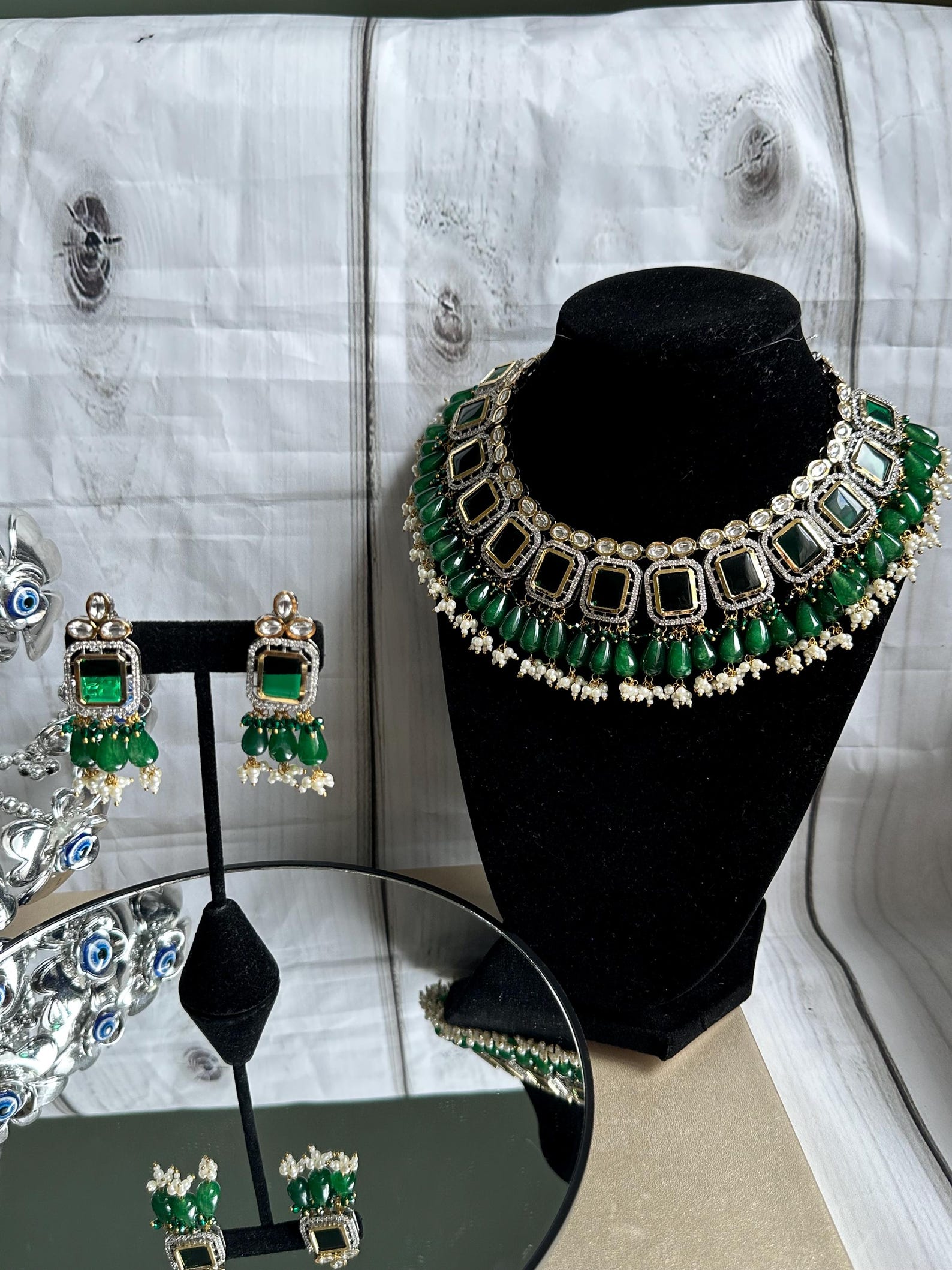 Kundan Green Semi Bridal Jewelry Set: Polki Bollywood Style - Etsy
