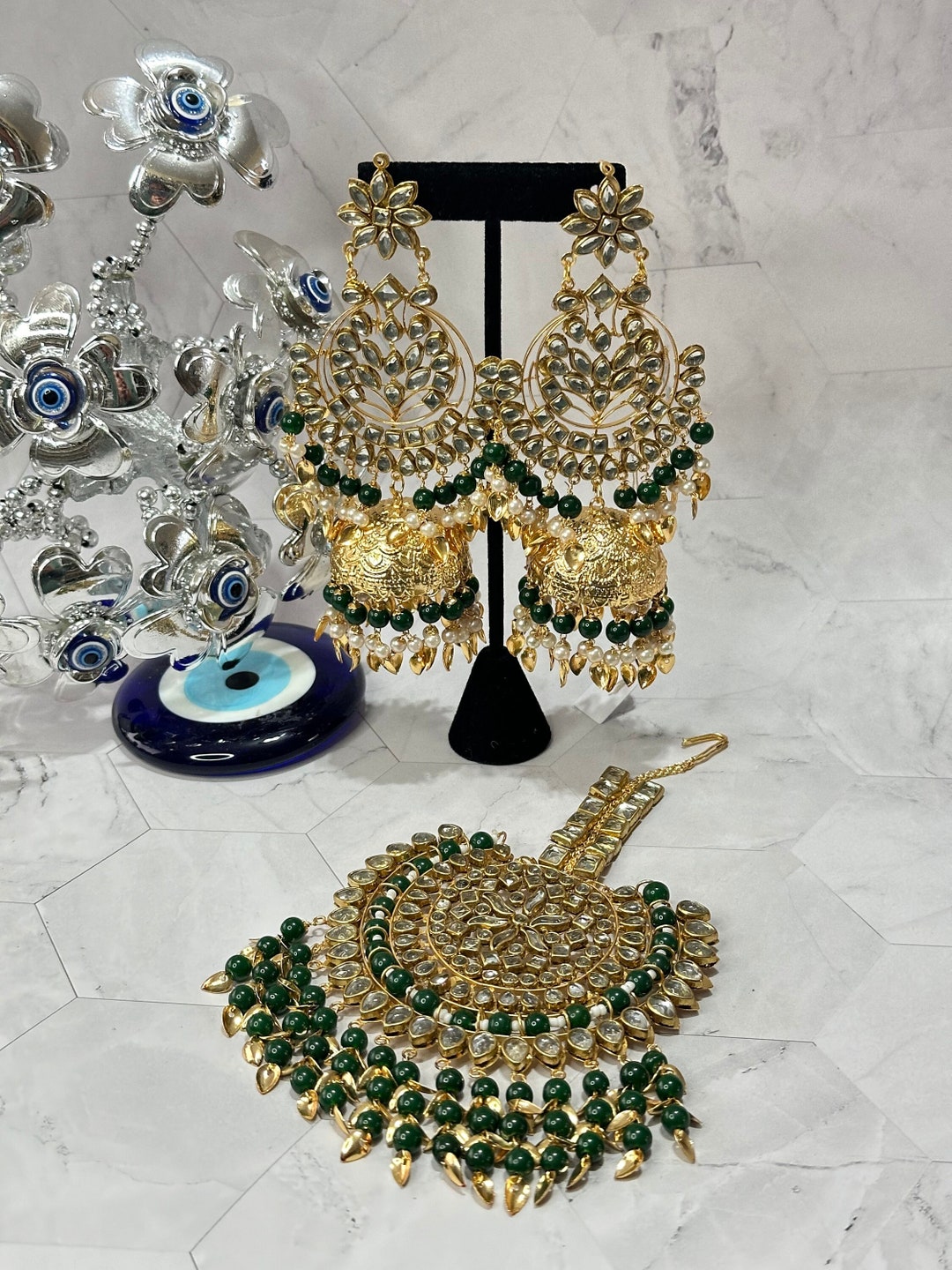 Green Punjabi Traditional Pipal Patti Tikka Set|| Gidha || Bhangra ...