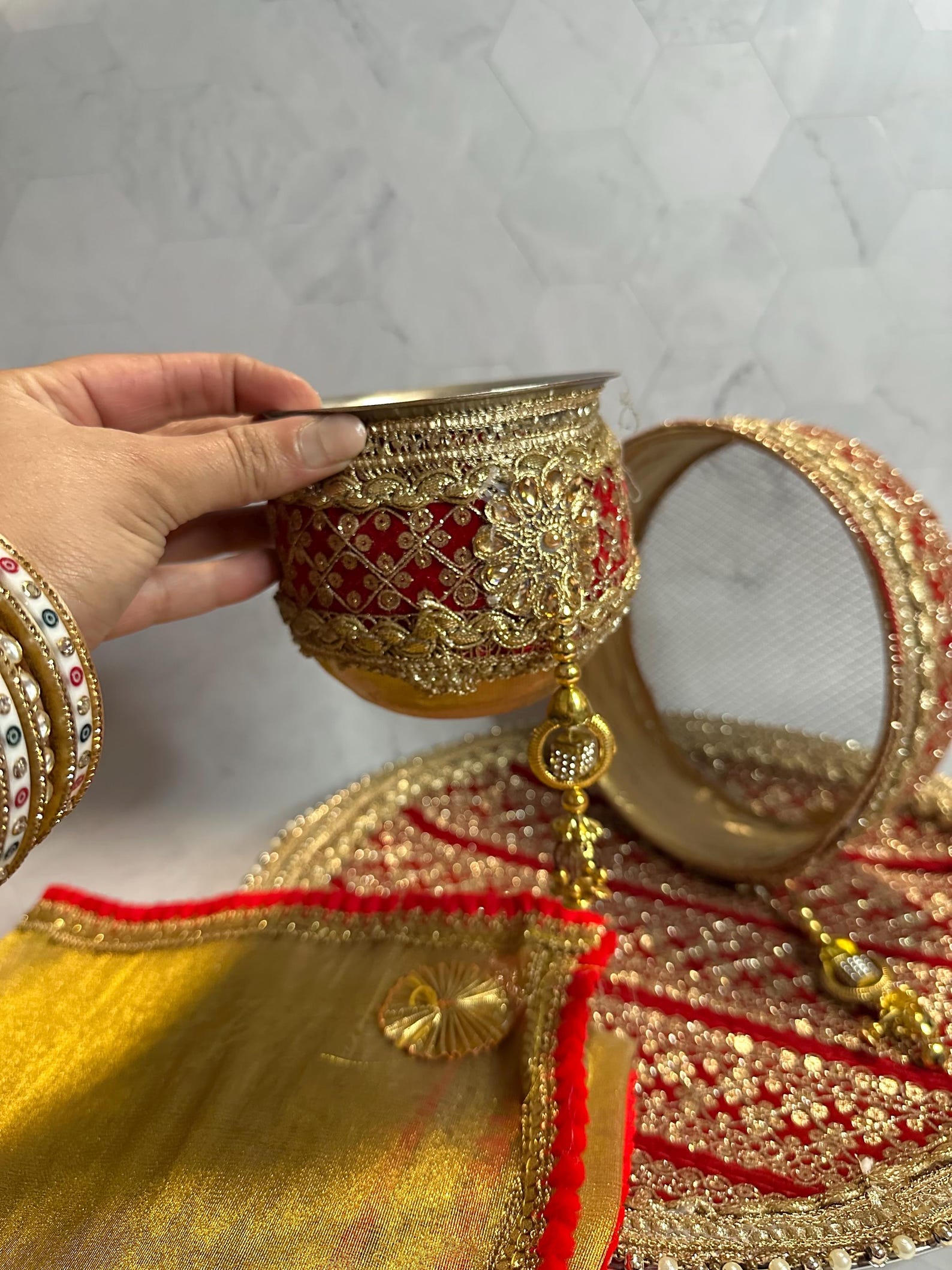 Karwa Chauth Thali Set /indian Festival Essentials/ Wedding Accessories/ Karwa Chauth Gift ...