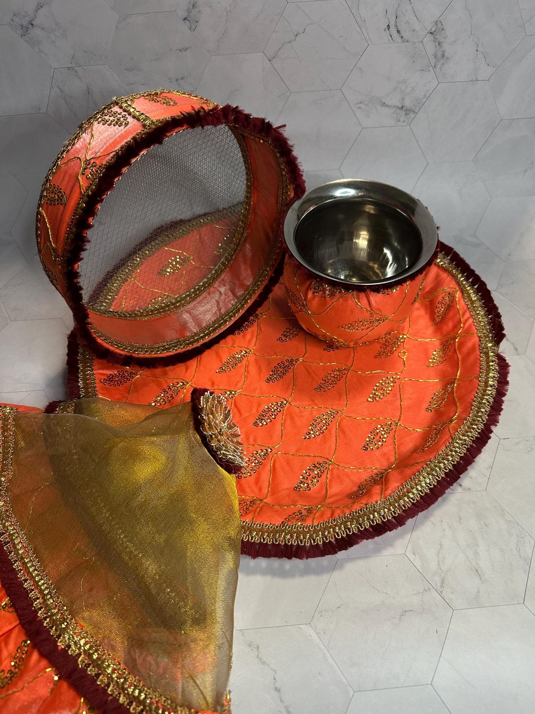 Karwa Chauth Thali Set /indian Festival Essentials/ Wedding Accessories/ Karwa Chauth Gift ...