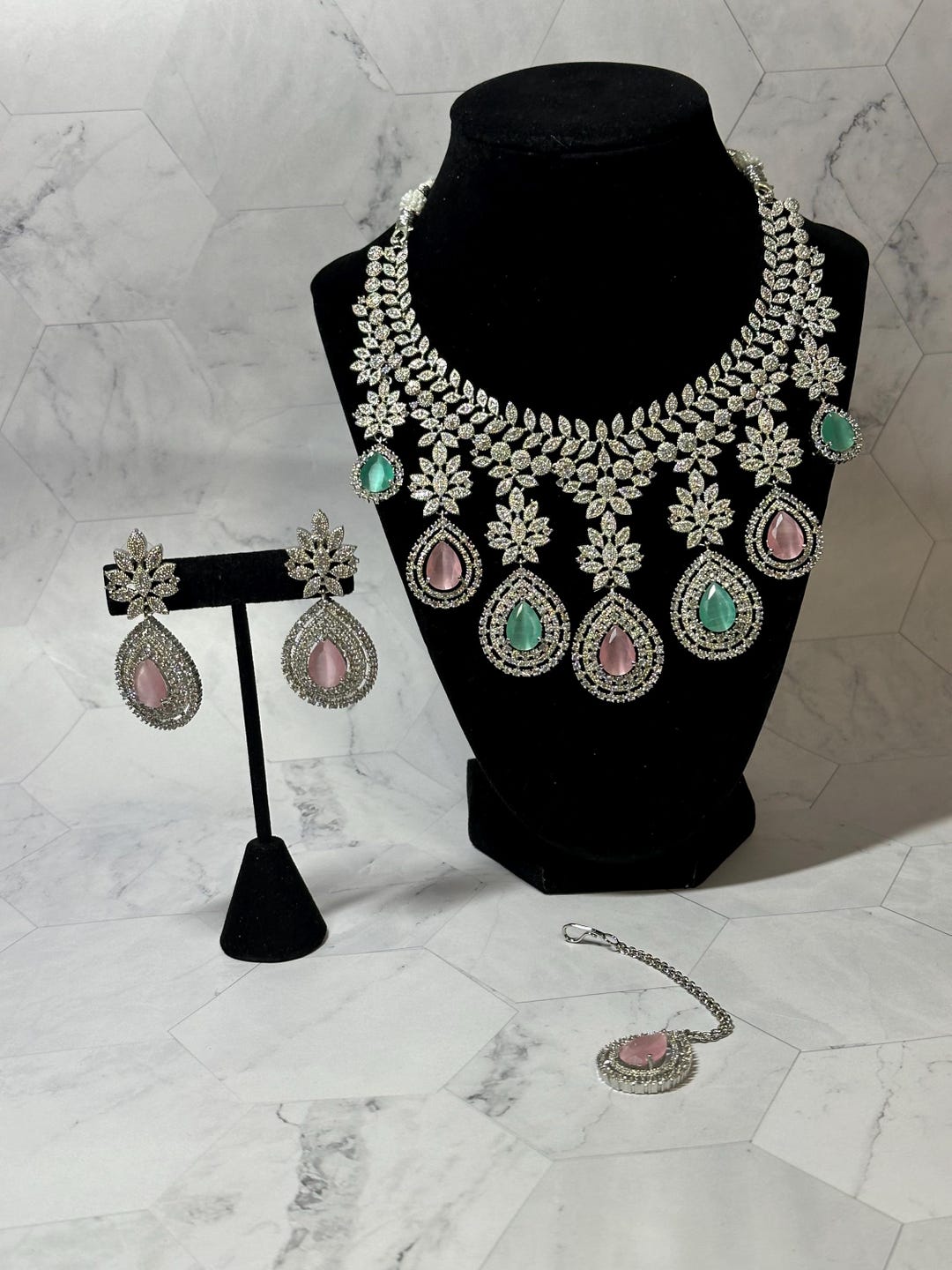 Elegant American Diamond Necklace Set/ Reception Jewelry/ Bollywood ...