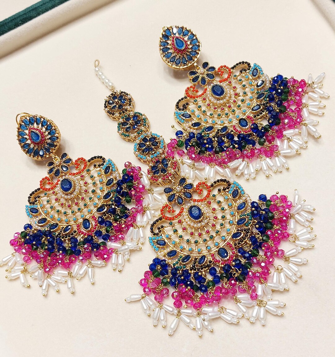 Nauratan Kundan Earring Set: Indian Pakistani Bridal Jewelry - Etsy