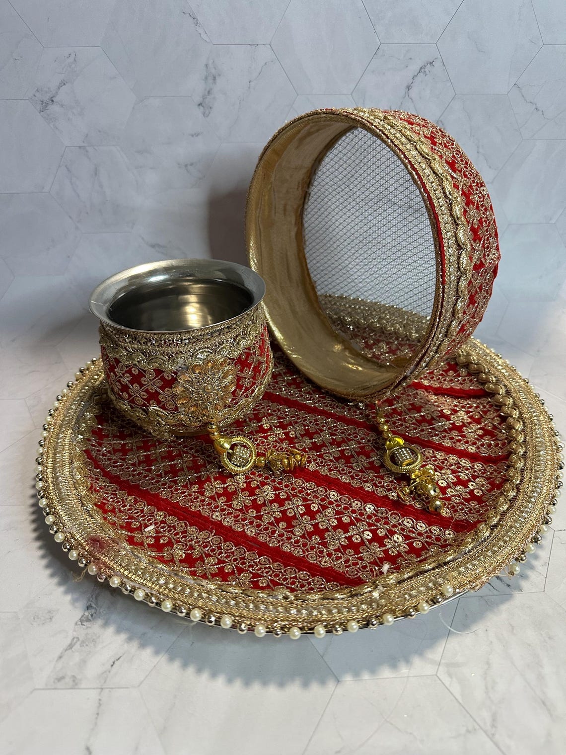 Karwa Chauth Thali Set /indian Festival Essentials/ Wedding Accessories/ Karwa Chauth Gift ...