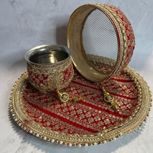 Karwa Chauth Thali Set /indian Festival Essentials/ Wedding Accessories/ Karwa Chauth Gift ...
