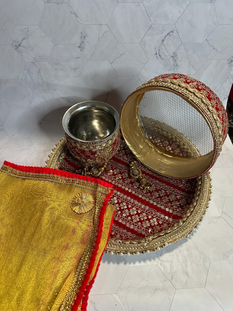 Karwa Chauth Thali Set /indian Festival Essentials/ Wedding Accessories/ Karwa Chauth Gift ...