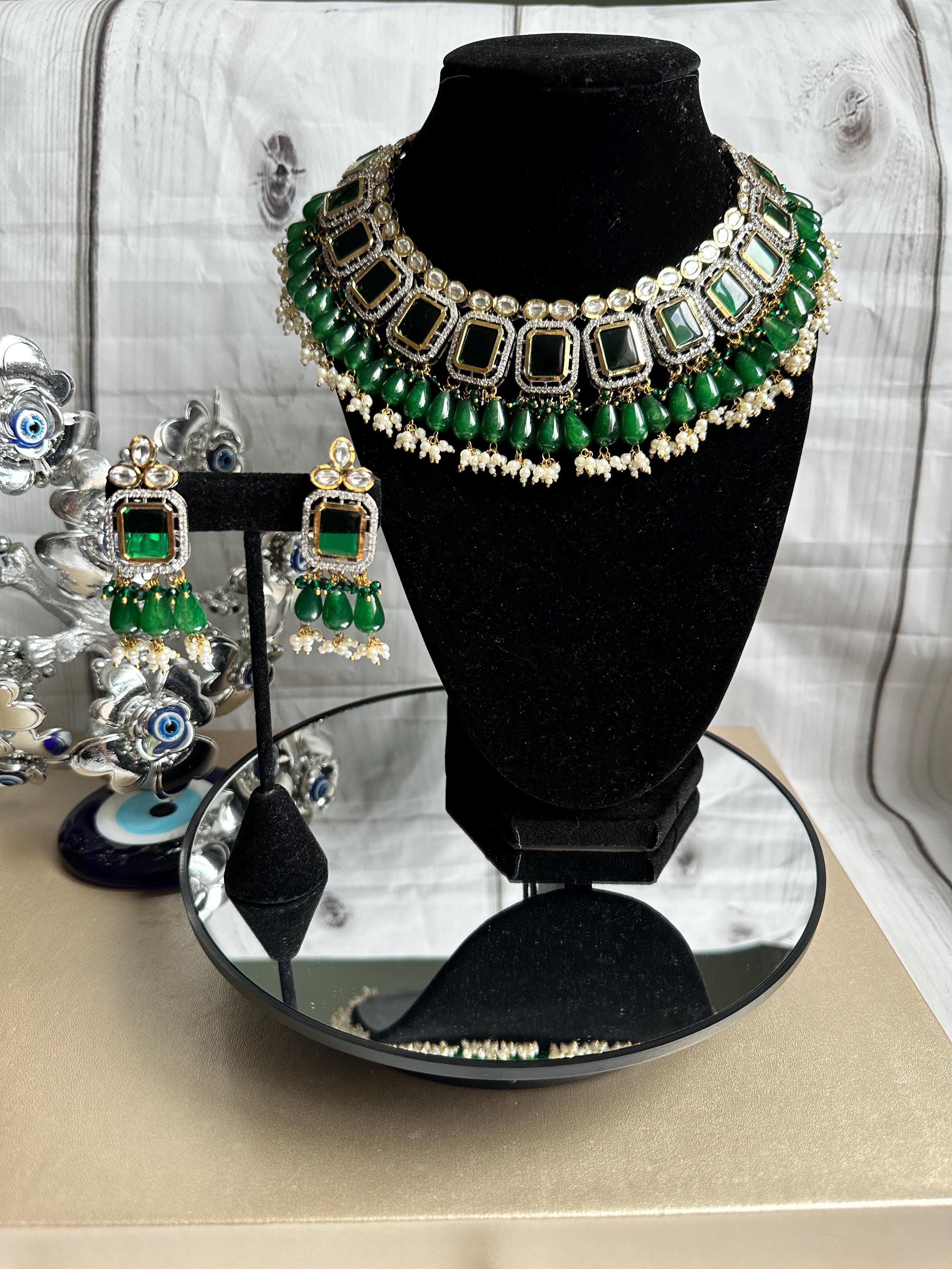 Kundan Green Semi Bridal Jewelry Set: Polki Bollywood Style - Etsy