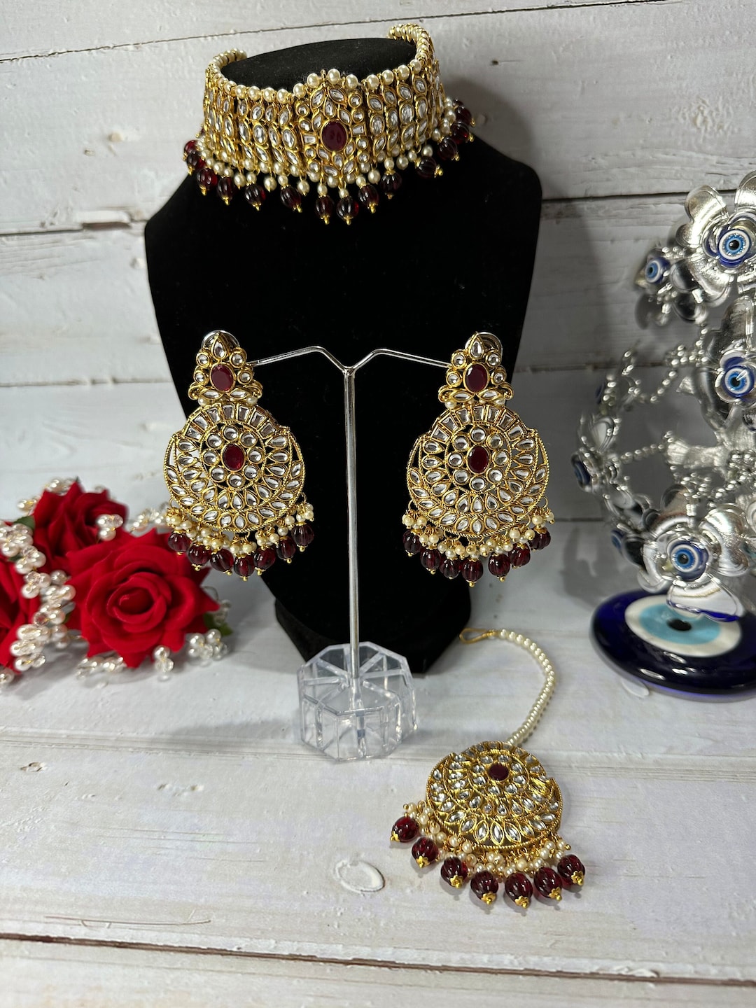 Kundan Choker Set/maroon Choker Set/indian Jewelry/kundan Polki ...