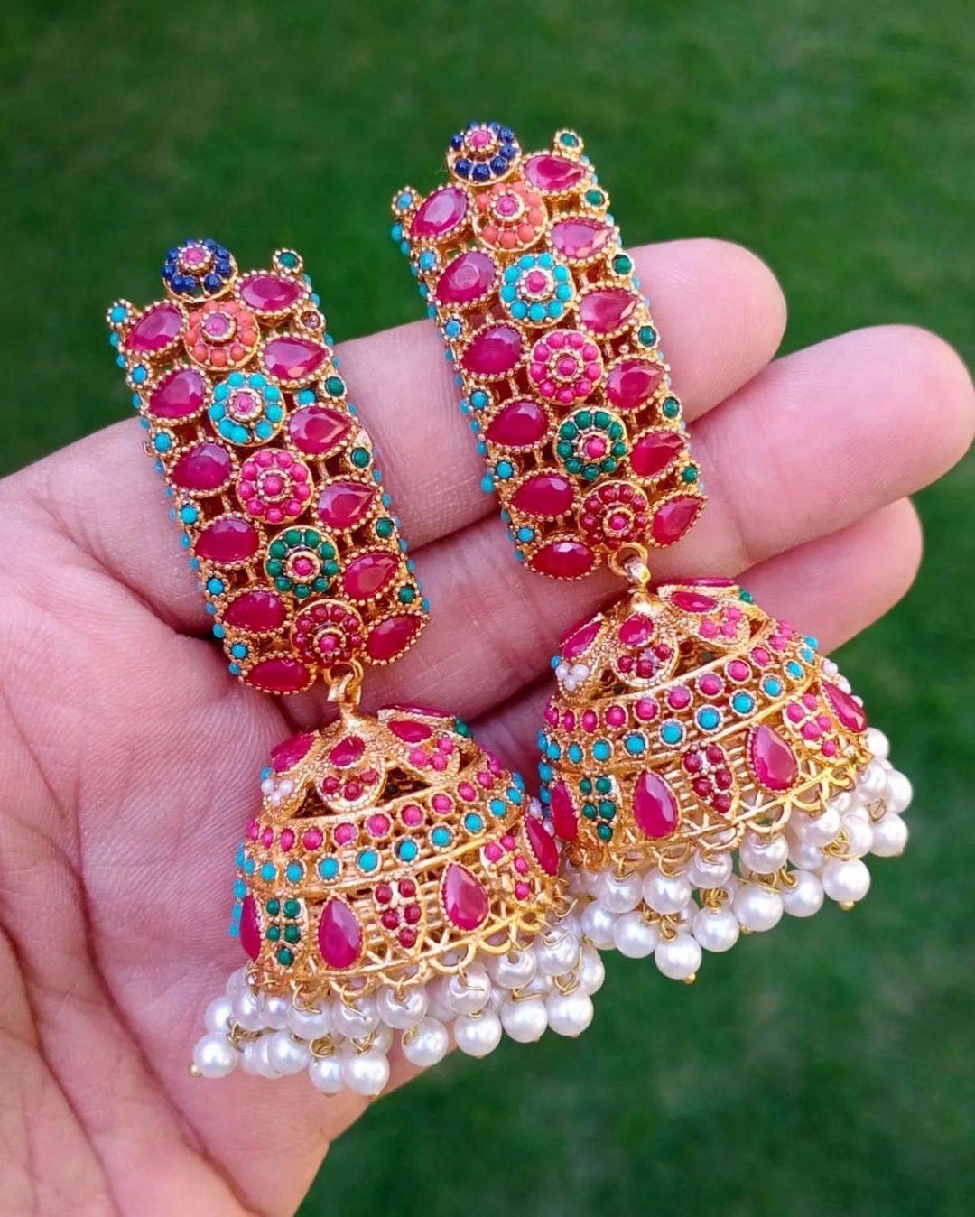 Nauratan Pakistani Earring Set / Indian Pakistani Bridal Shaadi Jewelry ...