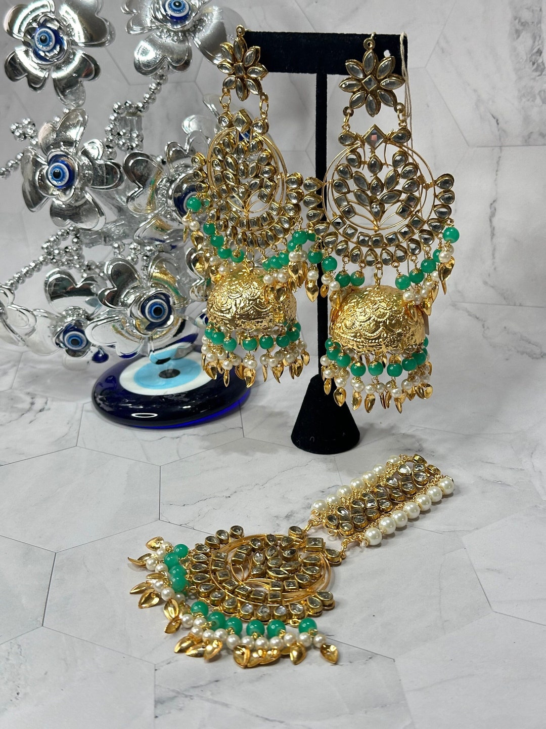 Teal Green Punjabi Traditional Pipal Patti Tikka Set|| Gidha || Bhangra ...