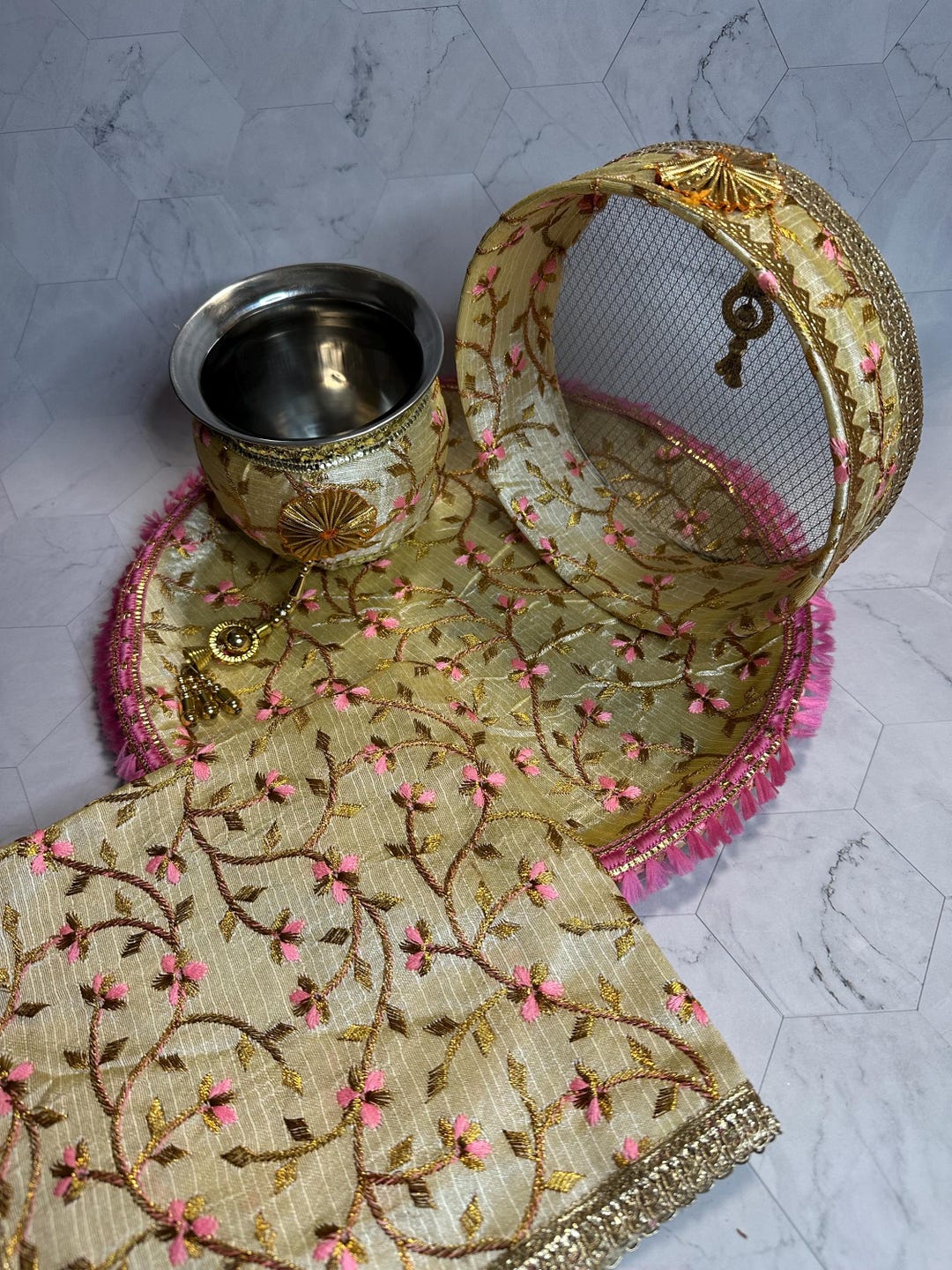 Karwa Chauth Thali Set /indian Festival Essentials/ Wedding Accessories/ Karwa Chauth Gift ...