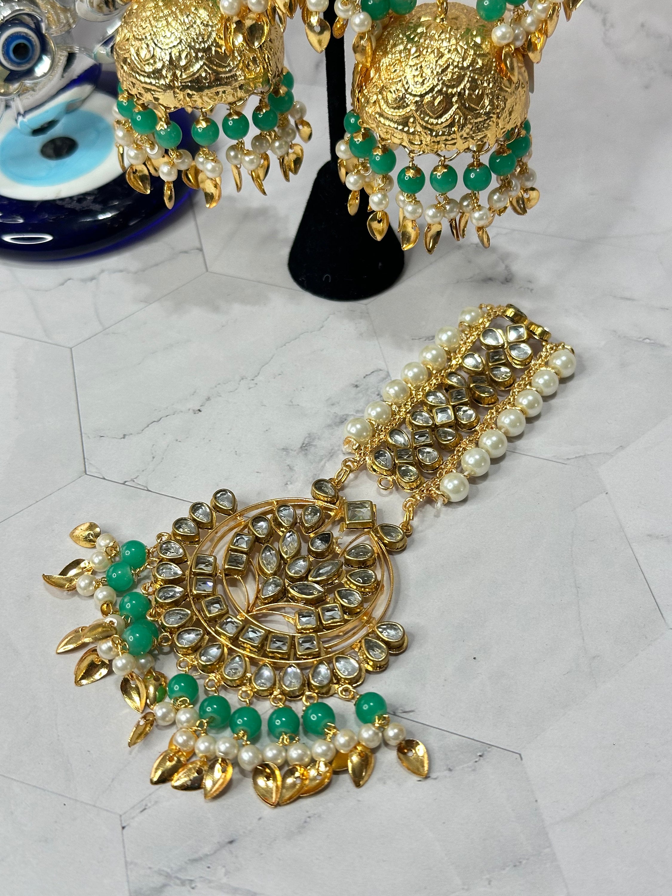 Teal Green Punjabi Traditional Pipal Patti Tikka Set Gidha Bhangra ...
